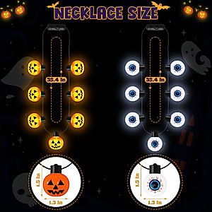 Halloween Necklace, 2PCS Light up Halloween Pumpkins Eyeballs Necklaces, Yellow White 7 Bulb Halloween Glow Necklace Accessories, 3 Mode Lights Necklaces Bulk for Halloween Trick or Treat Party Favors