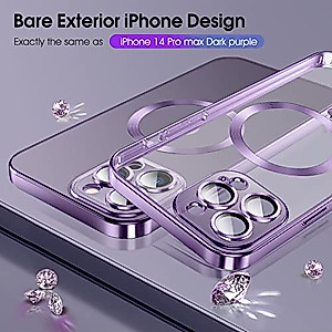 Magnetic Clear for iPhone 14 Pro Max Case with MagSafe [Integrated Camera Glass] Women Phone Case [Original iPhone Exterior] Silicone Cover Slim Thin [Non-Yellowing] Anti-Fingerprint Scratch Men