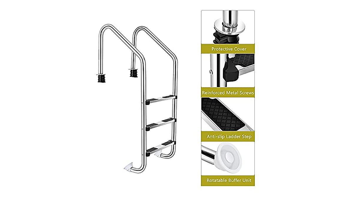 Goplus 3-Step Pool Ladder - Easy Install, Non-Slip Safety
