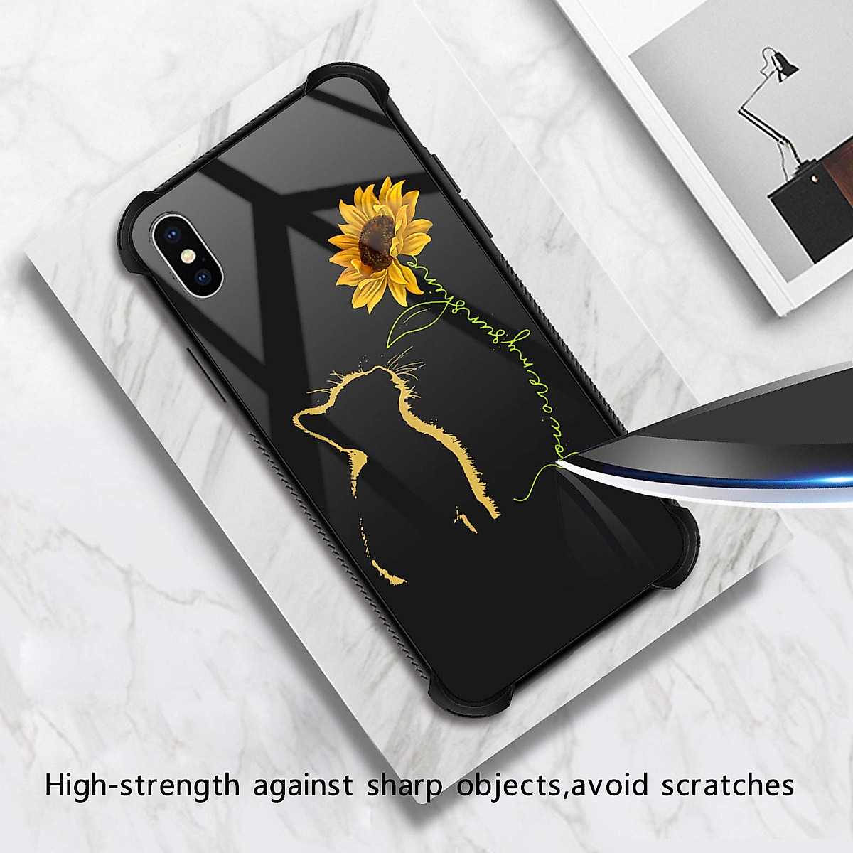 CARLOCA Compatible with iPhone XR Case,Yellow Cat Sunflower iPhone XR Cases for Girls Boys,Graphic Design Shockproof Anti-Scratch Drop Protection Case for iPhone XR