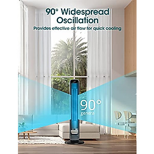 Tower Fan, 42”90° Oscillating Fan, DC Motor with 28dB, 12 Speeds, 4 Modes, Night Light, 12H Timer, LED Display, Quiet Cooling Bladeless Fan with Remote for Bedroom Living Room Office, Black,