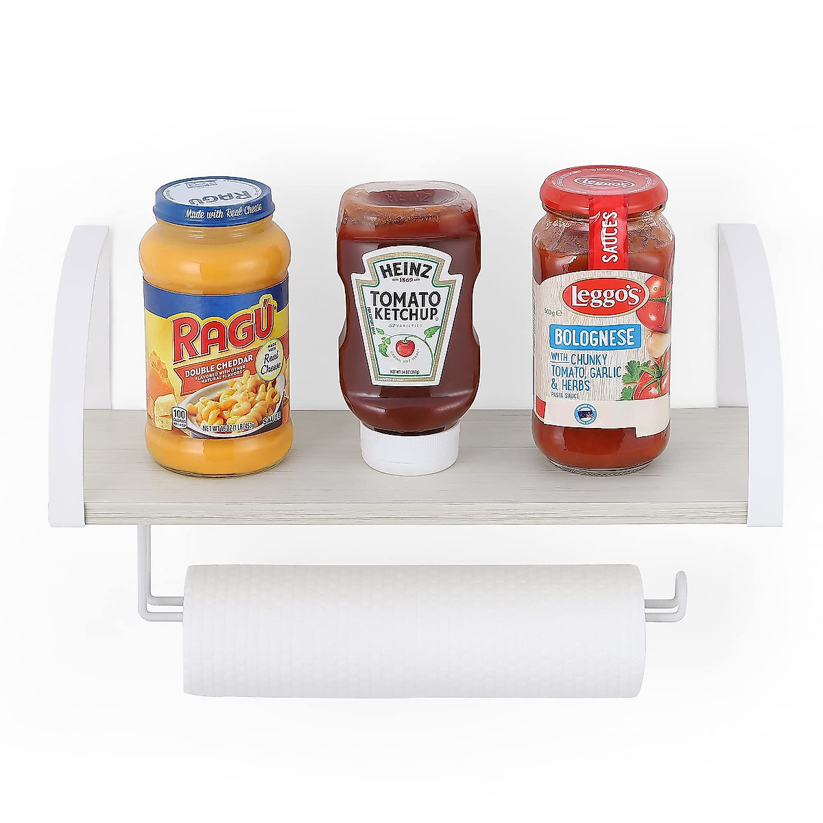 Farmhouse Wood Paper Towel Holder Under Cabinet Wall Mount Paper Towel Holder with Storage Shelf for Kitchen, Bathroom, Cabinets Shelf Storage Organizer