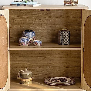 MATICO Rattan Pantry Storage Cabinet, 41.3"(H), Tall Pantry Locker, Kitchen Console Sideboard, Accent Buffet Cabinet, Display Bookcase with Rattan Door, Organizer Cupboard for Living Room, Burlywood