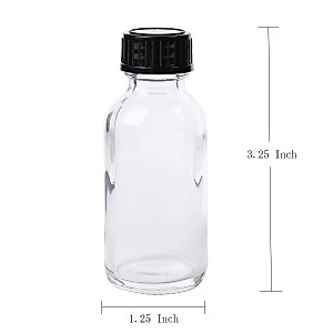 Bekith 30 Pack Boston Round Glass Bottle with Black Cap, 1 oz Capacity, Clear