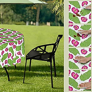 Banana Leaf Pattern round outdoor tablecloth,Round Tablecloth with Umbrella Hole and Zipper for Patio Garden,Waterproof Spill-Proof,for outdoor table with umbrella hole(72" Round,Lime Green Magenta)