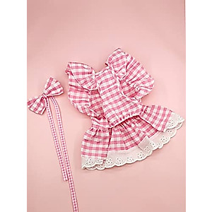 QWINEE Cute Dog Dress Ruffle Trim Cat Lace Princess Dresses with Bow Decor Puppy Tutu Skirt Holiday Party Costume Outfit for Small and Medium Cats Dogs Kitten Pink A Large