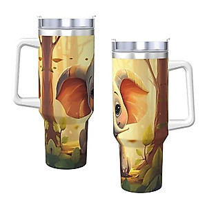 HULIBIN Cute Elephant Print Double Deck Stainless Steel Travel Coffee Cup With Lid 40 Oz Ice Bully Cup