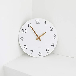 mooas Flatwood Wall Clock, 12" Wood Wall Clock Non-Ticking Sweep Movement Decorative Wall Clock Battery Operated Wall Clock Clock for Home Living Room Kitchen Bedroom Office School Hotel