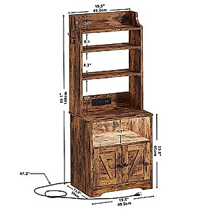 LIKIMIO 55.1" Tall Nightstand with LED Lights and Charging Station, Bedside Table and Bookshelf 2 in 1, End Side Stand with Storage Cabinet, Vintage Brown