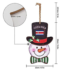 State Flag of Costa Rica Christmas Sign Wooden Plaque Xmas Snowman Sign for Home Holiday Wall Decor
