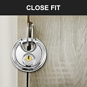 Vervida Keyed Padlock Stainless Steel Disc Lock with 3 Keys, 3/8 Inch Shackle 70mm, Heavy Duty Lock Outdoor Waterproof Storage Lock for Warehouse, Garage, Storage Locker, and Outdoors (1 Pack)