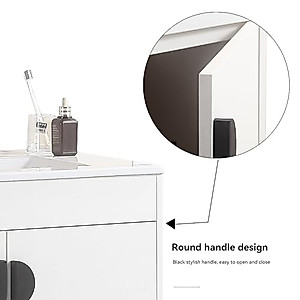 NOTOP 24" Bathroom Vanity with White Ceramic Sink Comb, Modern Freestanding Solid Wood Cabinet Set,Included Two Soft Close Doors with Black Zinc Alloy Handles & A Lower Open Shelf, 26IN