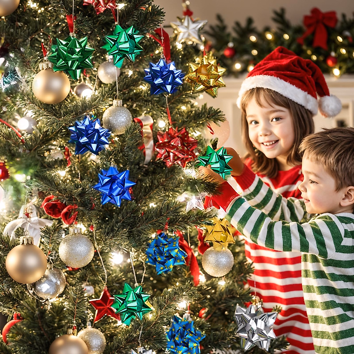 Shindel Christmas Gift Bow, 84PCS Holiday Bow Set Christmas Print Bows for Christmas decoration, Gift Basket, 3-4 inches