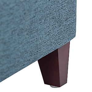 Adeco 17" Square Ottoman with Storage- Small Storage Ottoman Foot Rest with Hinged Lid- Blue Faux Linen Fabric Upholstered Footstool with Sturdy Wood Legs