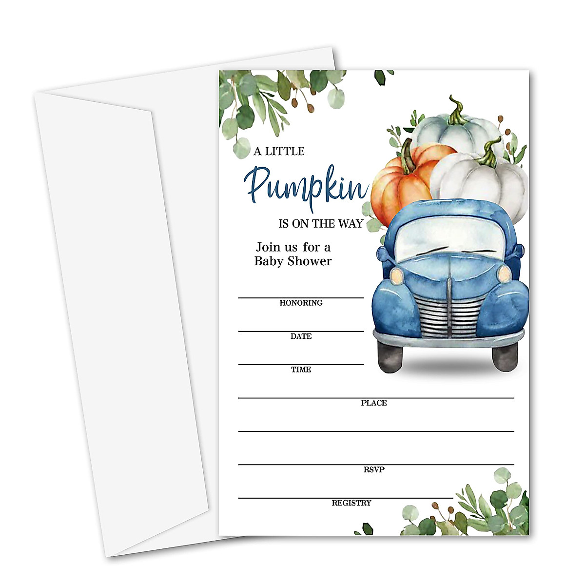 Yuansail Baby Shower Invitation Cards, Pumpkin Fill In Invites Cards, 25 Cards And Envelopes – (bb008-yaoqing)