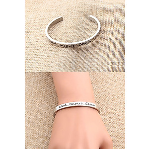 FEELMEM Cheerleader Bracelet Lead Inspire Coach Cuff Bangle Bracelet,Cheer Jewelry(SILVER)