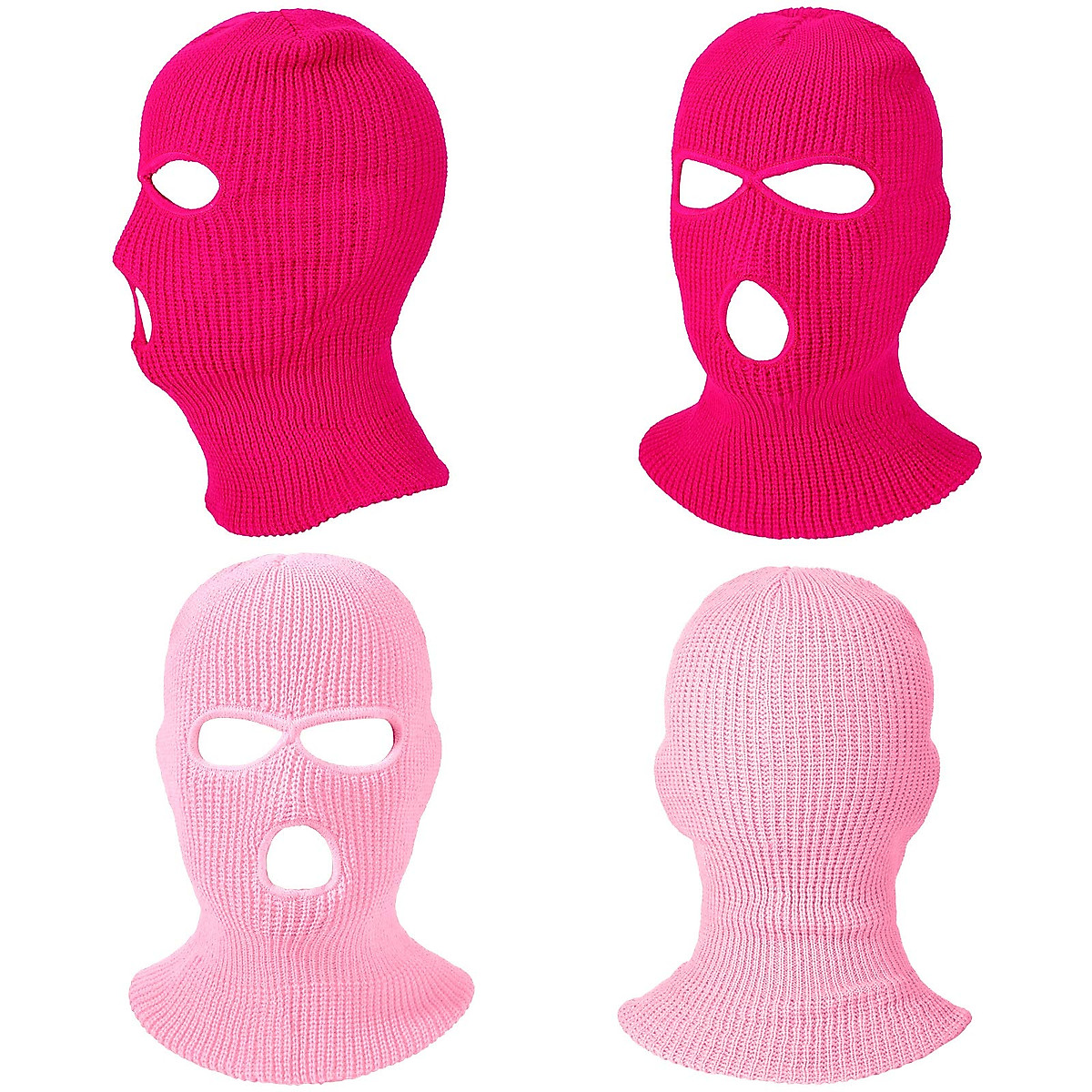 2 Pieces 3-Hole Ski Mask Knitted Face Cover Winter Balaclava Full Face Mask for Winter Outdoor Sports (Pink, Rose Red)