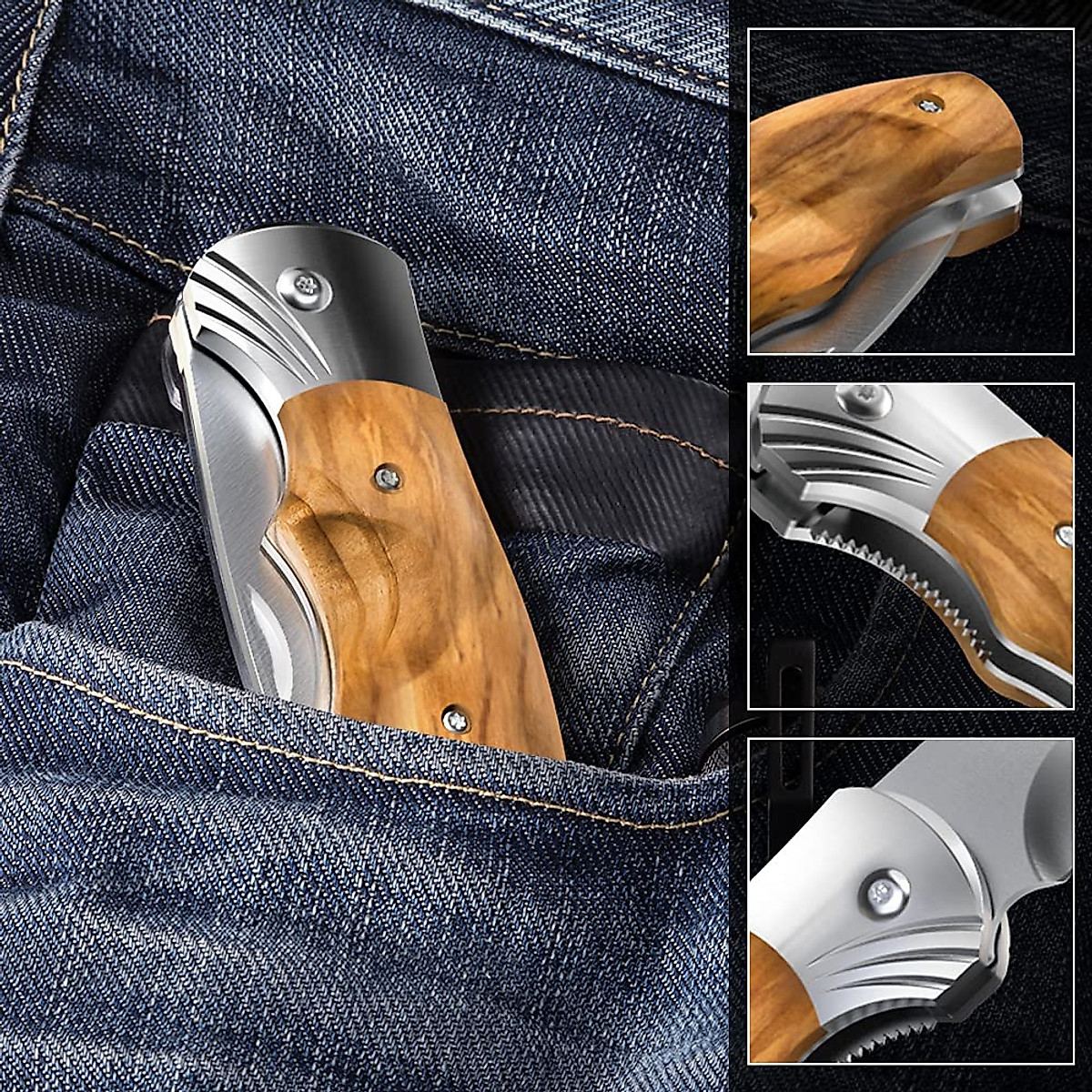 Bundle of 2 Items - Gentleman’s Pocket Knife Pocket Knife Knives Knofe Wood Handle Sharp Blade - Pocket Knife for Men - Folding Knife - Good for Camping Hunting Survival Indoor & Outdoor Activity