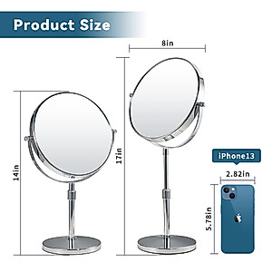 HOMEMIRO 17" Tall Tabletop Makeup Mirror Height Adjustable Vanity Mirror 8" Large Free Standing 1X/10X Magnifying Mirror on Stand,Classic Round Desktop Make Up Mirror for Bathroom or Bedroom,No Light