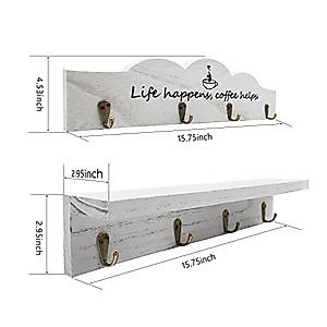 IsmosmCoffee Cup Holder Set of 2 Coffee Mug Holders with 8 Sturdy Hooks Coffee Bar Accessories Mug Rack for Farmhouse Kitchen Decorations, Coffee Station Decor, Mug Organizer, Mug Display (White)