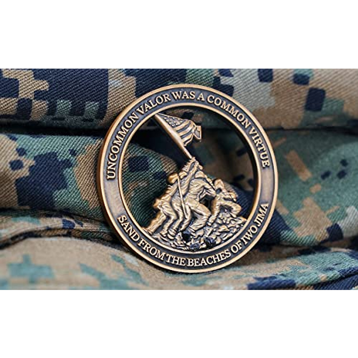 Marine Corps Iwo Jima USMC Challenge Coin with Actual Sands of Iwo Jima - Marine Corps Gifts Disabled USMC Vet Owned Small Business
