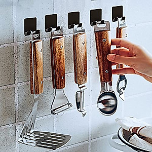 Demao 10 PCS Utility Hooks,Black Self Adhesive Stainless Steel Heavy Duty Utility Storage Hook,Shower Razor Hook for Towel，Loofah, Plug, Keys, Robe,Coat,Kitchen and Bathroom Supplies.