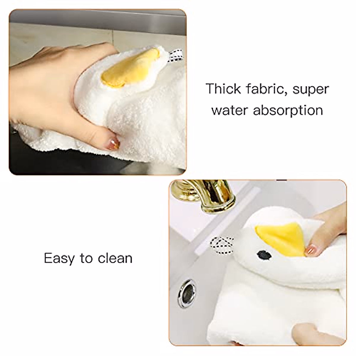 Pearlead 3Pcs Hanging Hand Towels with Hanging Loop Absorbent Coral Fleece Hand Towels for Kitchen Cute Goose Thick Kitchen Cloth Dish Towels Hand Dry Towels for Bathroom Khaki White Blue