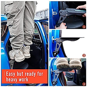 Foldable Car Door Step Plus, Level Adjustment System, All Metal, Side Step (Black)