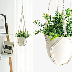 Mkono 3 Pack Macrame Plant Hangers with Pots, 35"/29"/23" Indoor Different Size Hanging Planter Basket Flower Pot Holder with Saucers & Hooks No Tassels (Plastic Flower Pots Included), Medium, Ivory