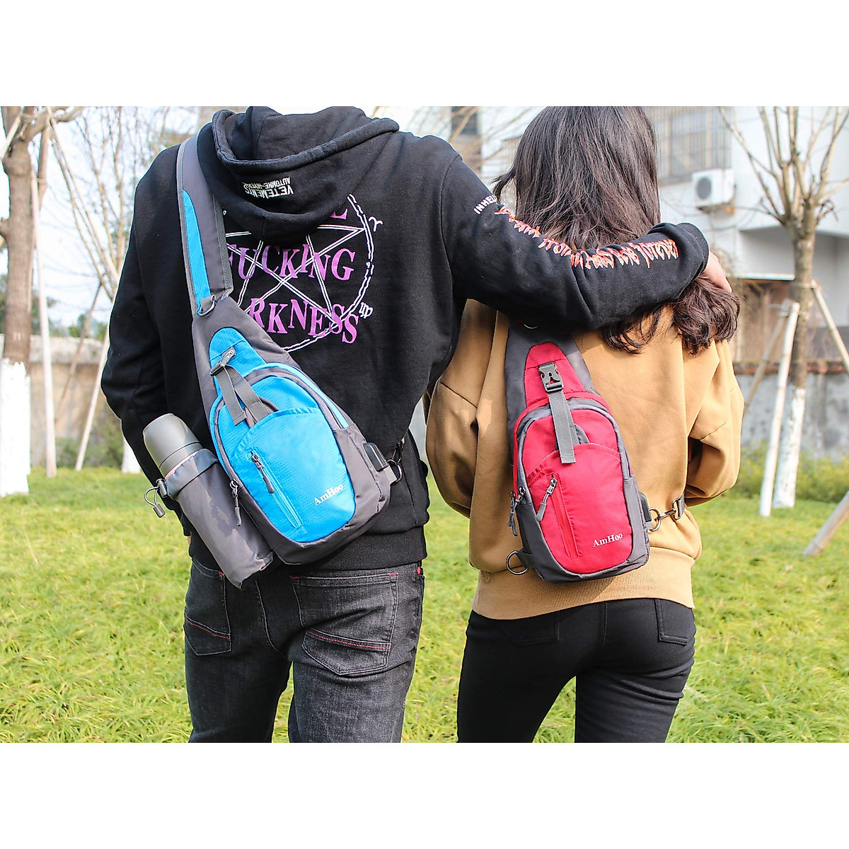 AmHoo Sling Backpack Chest Shoudler Crossbody Bag Water Resistant Hiking Daypack Small Red