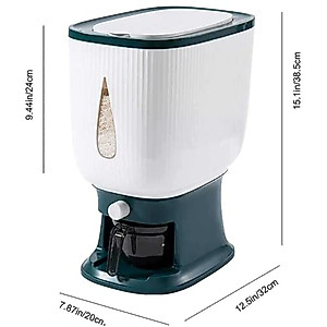 Saim Upgrade Rice Dispenser 20 Lbs, Food Grain Storage Container Cereal Dispenser Transparent Visible Sealed Storage Box with Lid for Kitchen Organization and Storage Rice and Cereal,Beans - Green