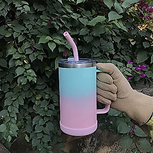 Pizkiru Vacuum Insulated Cup with Handle 24 OZ,Stainless Steel Coffee Mug with Handle, Lid and Straw,Keep Drinks Hot 8 Hours,Sweat Proof,Dishwasher Safe,BPA Free