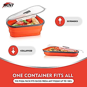 Pizza Storage Container with 5 Microwavable Serving Trays Reusable, Foldable Pizza Keeper Container Expandable, Dishwasher Safe and Reusable Pizza Saver Container by HCN7 (RED*)
