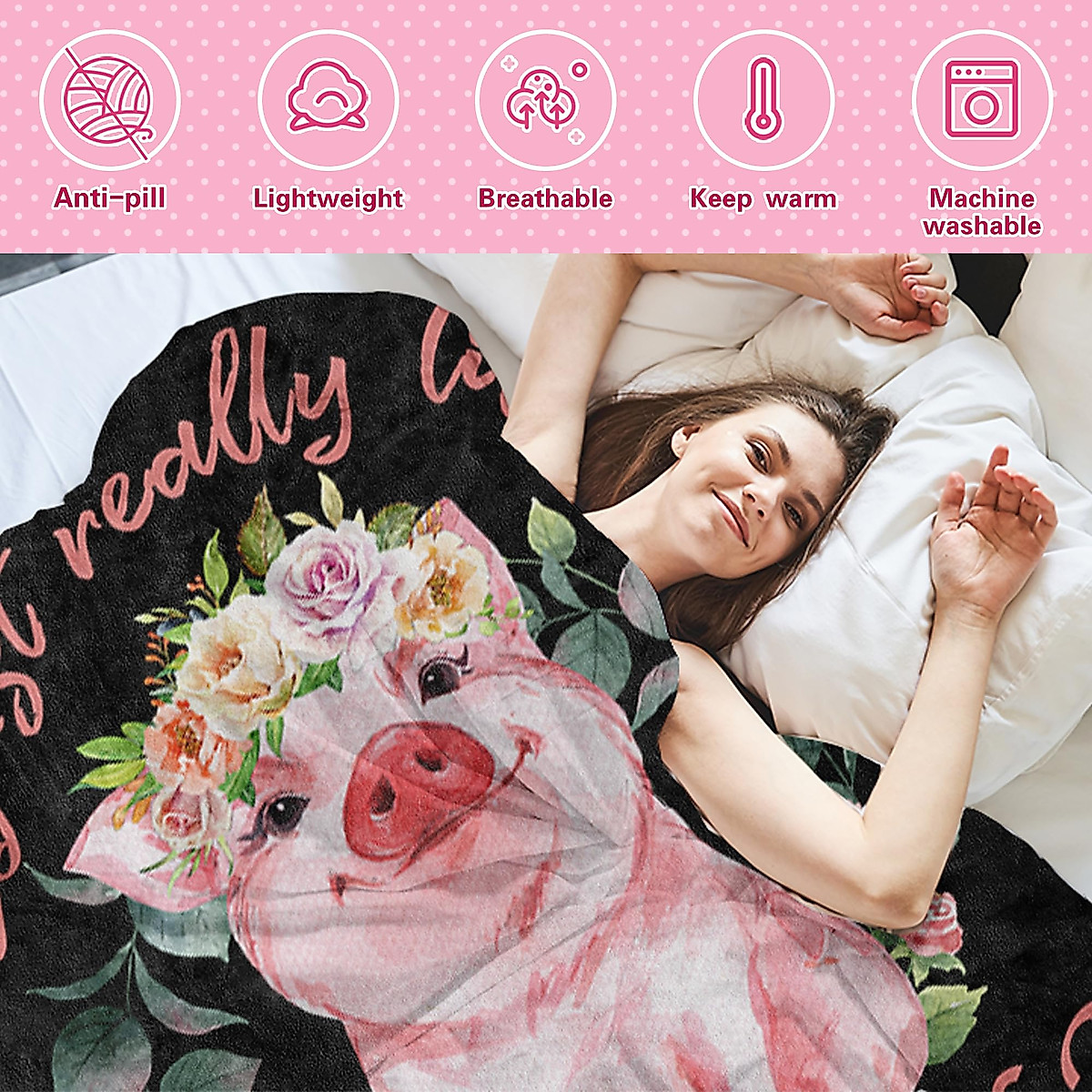 Pig Blanket, I Just Really Like Pigs Blanket, Gift for Pigs Lovers Girl Boy Women, Cozy Soft Plush Lightweight Animal Lover Throw for Sofa,Bed and Living Room for Gift 50x60 Inch for Teens