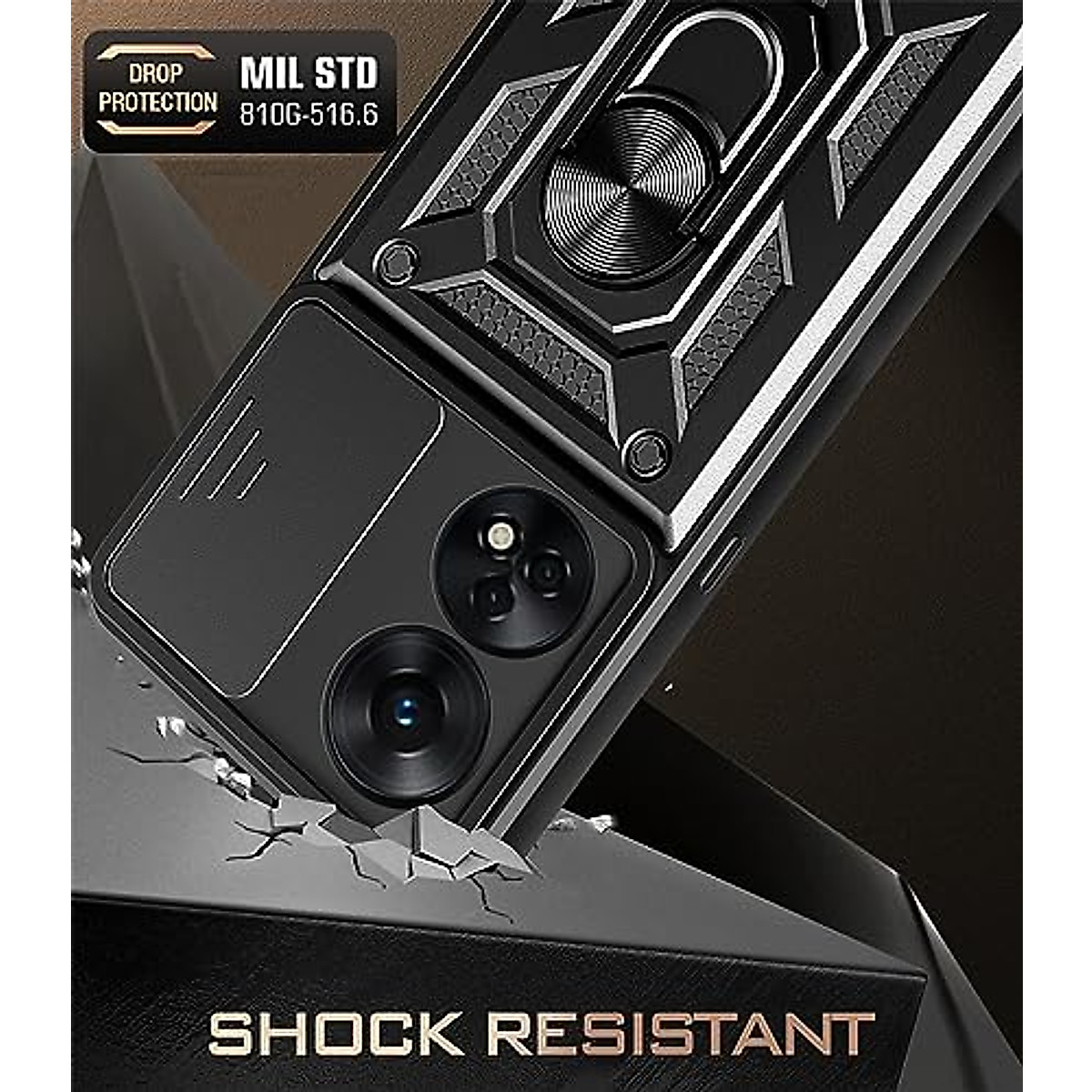 Ysnzaq Case for Oppo A98 6.72", Heavy Duty Shockproof Lens Protective Phone Cover with Magnetic Stand for Oppo A98 SJ Navy