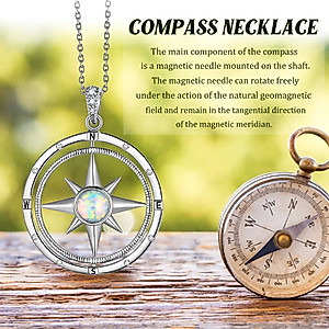 Jewmon Rotate Compass Necklace 2024 Graduation Gifts for Her 925 Sterling Silver Friendship Travel Necklace Opal Compass Charm Necklace High School College Students Graduation Necklace for Her FP222W