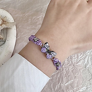 Meztole Always Believe in Yourself Butterfly Bracelet Adjustable String Butterfly Charm Purple Bracelets for Women,Hand Woven Lucky Bracelet Butterfly Jewelry Friendship Bracelet for Women (Purple)