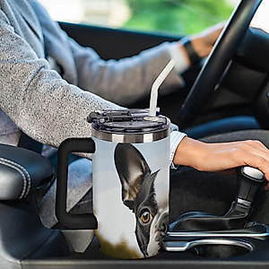 40 Oz Personalized Tumbler with Handle And Straw Puppy Dog Boston Terrier Stainless Steel Insulated Tumblers Reusable Car Thermal Cup Travel Coffee Mug for Women Men