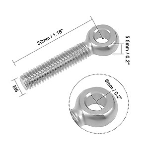 uxcell M6 x 30mm Machinery Shoulder Swing Lifting Eye Bolt 304 Stainless Steel Metric Thread 5pcs