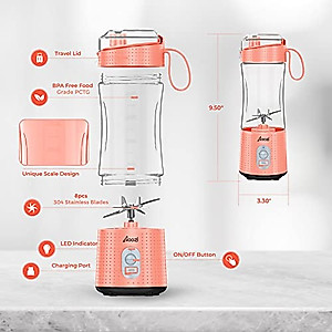 Personal Size Blender Smoothies and Shakes, Aoozi Portable Blenders, Mini Blender USB Rechargeable, Handheld Blender Sports,Travel and Home (Orange)