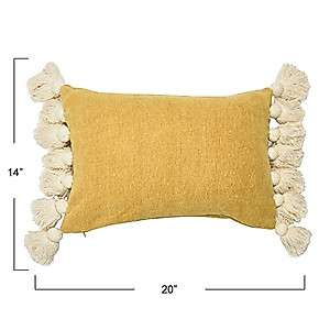 Main + Mesa Cotton Chenille Lumbar Tassels Throw Pillow, Yellow (EC0983)