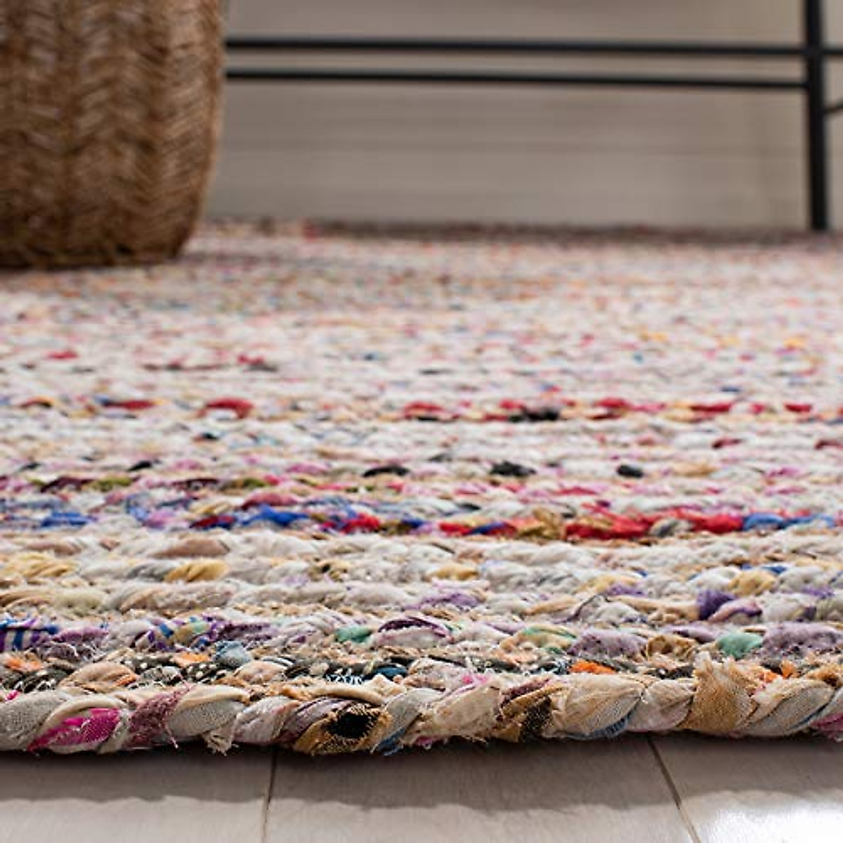 SAFAVIEH Cape Cod Collection Area Rug - 5' x 8' Oval, Beige & Multi, Handmade Boho Braided Jute & Cotton, Ideal for High Traffic Areas in Living Room, Bedroom (CAP202B)