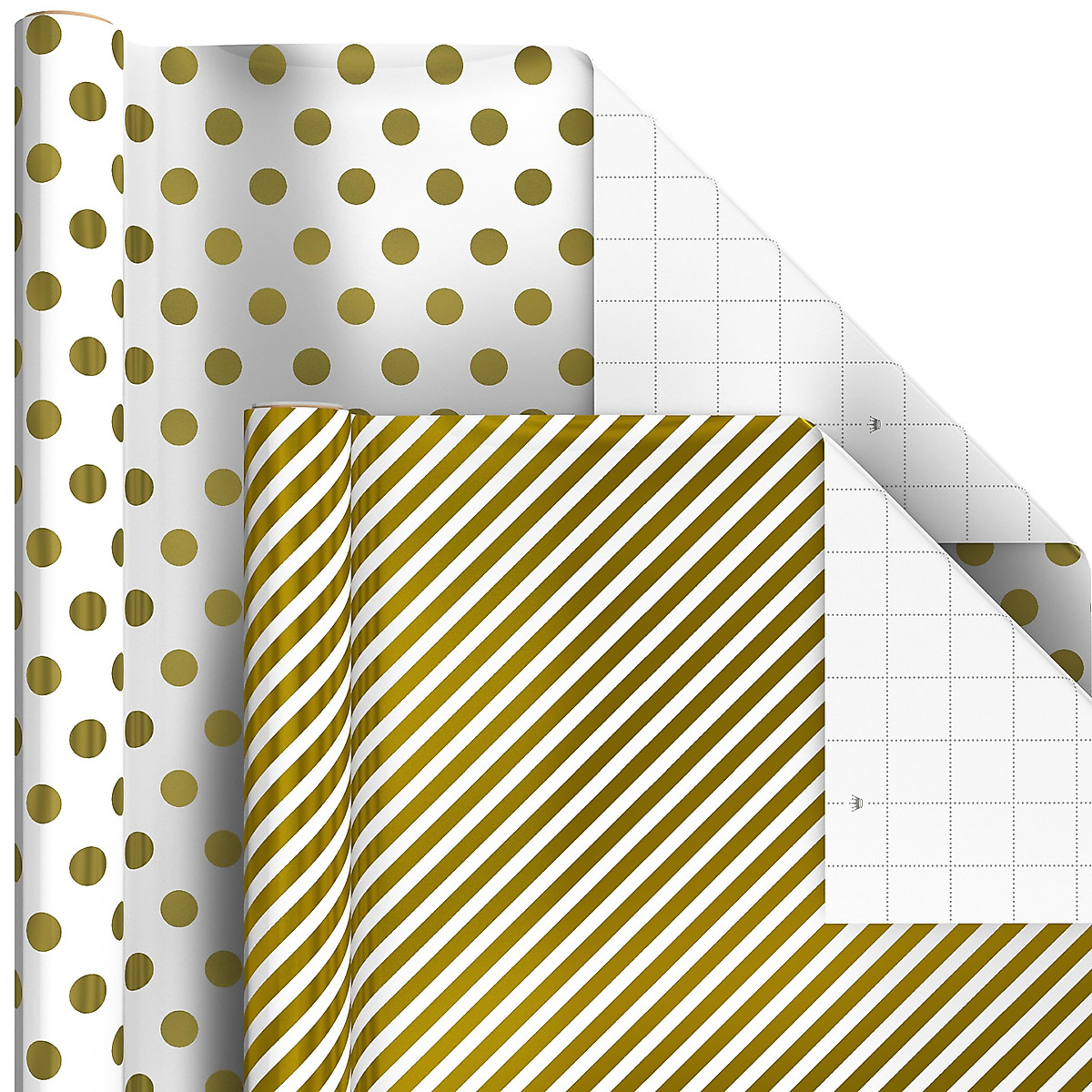 Hallmark Bulk Wrapping Paper Rolls for Birthday, Wedding, Graduation – Blue Metallic Gift Wrap Paper (Set of 6 Rolls: 180 Square Feet Total) Silver Stars, Gold Dots, Stripes, Navy