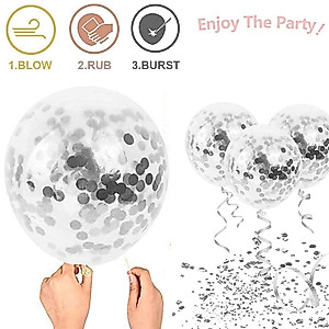 Silver Birthday Party Decoration, White Silver Confetti Latex Balloons, Silver Happy Birthday Balloons Banner with 2Pcs Silver Foil Fringe Curtains, Birthday Decorations for Women Girls Men