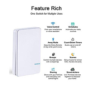Smart Light Switch - Thinkbee 2.4Ghz WiFi Wireless Light Switch kit, Compatible with Alexa, Google Assistant and IFTTT, Outdoor 1969ft Indoor 164ft Remote Control, No Hub Required, Ceiling LED Lamp