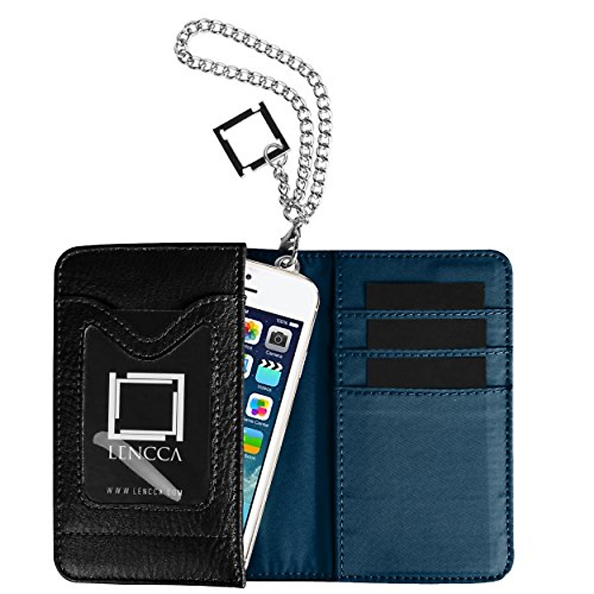 Lencca Kymira II Vegan Leather Smartphone Clutch Wallet Purse with Removable Chain Wrist Strap - Black/Marine