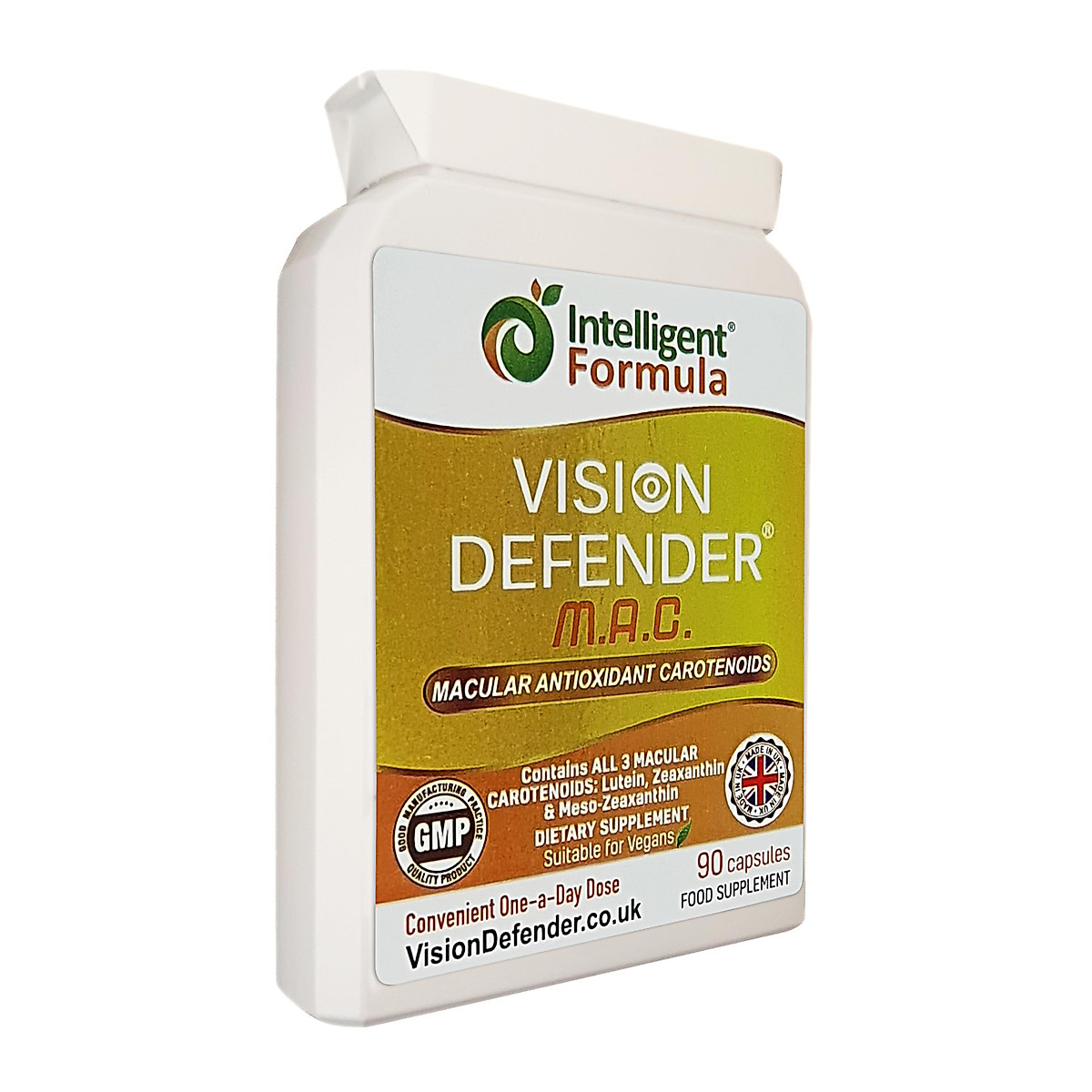 Lutein, Zeaxanthin & Meso-Zeaxanthin Eye Supplement: VISION DEFENDER MAC Vegan/Vegetarian Antioxidant Carotenoids for Eyes (90 Capsules/One-A-Day) Made in UK