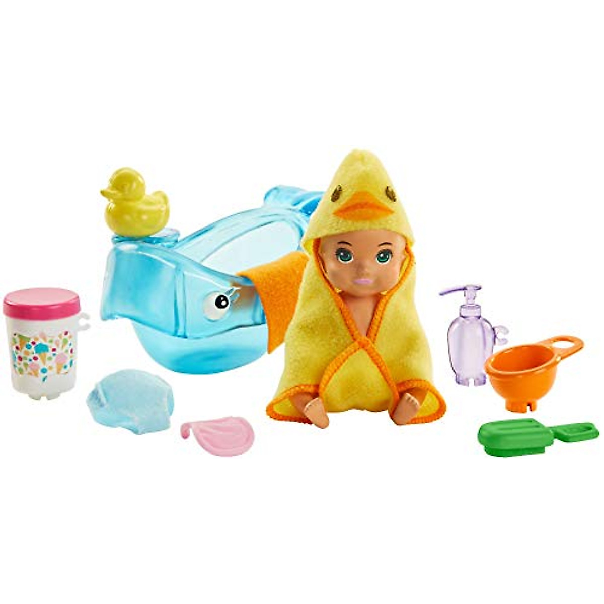 Barbie Skipper Babysitters Inc. Feeding and Bath-Time Playset with Color-Change Baby Doll, Tub and 6 Accessories