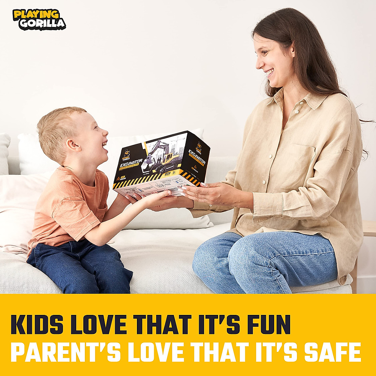 Playing Gorilla Remote Control Excavator Realistic Construction Toy for Boys Age 3 4 5 6 7 8 9 with Extra Rechargeable Batteries - 1:24 Scale Excavator Remote Construction Toys