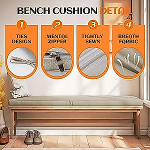 RULAER 48 inch Bench Cushion for Indoor Furniture,High Weather Resistance Patio Bench Seat Cushion Durable Washable Garden Chair Pads(48x16x3 inch,Beige)